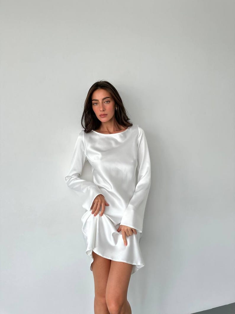 Classic White Silk Satin Mini Dress - Etsy