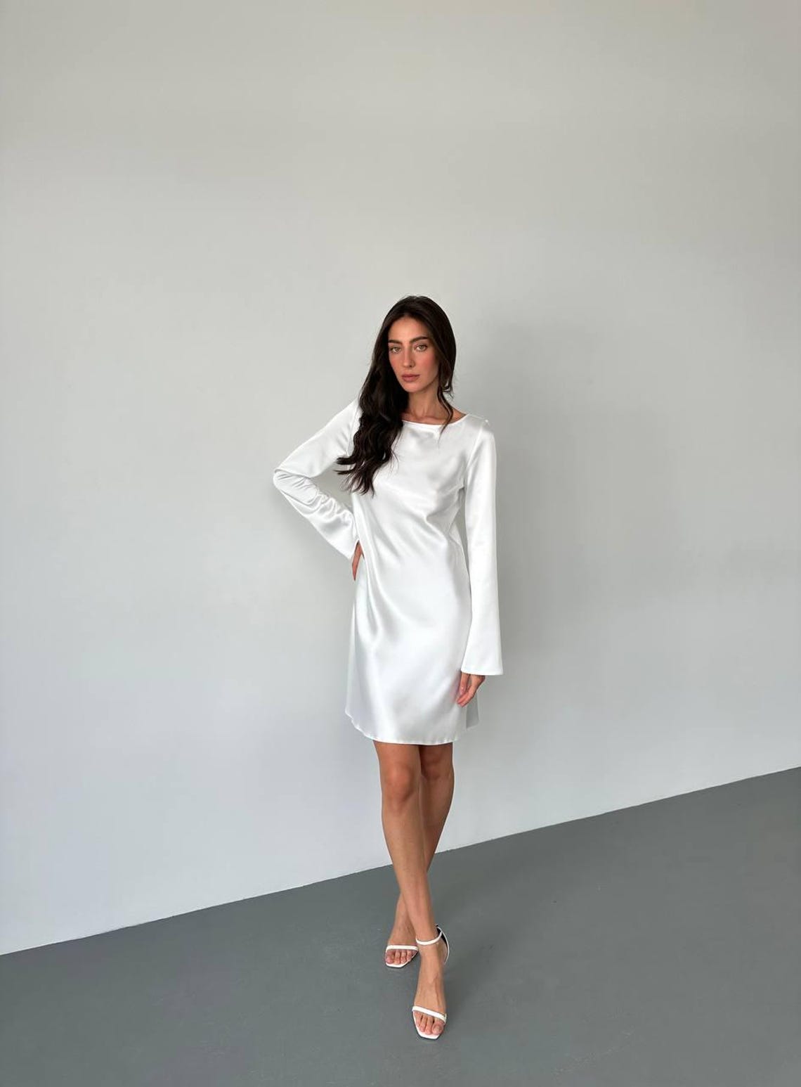 Classic White Silk Satin Mini Dress - Etsy