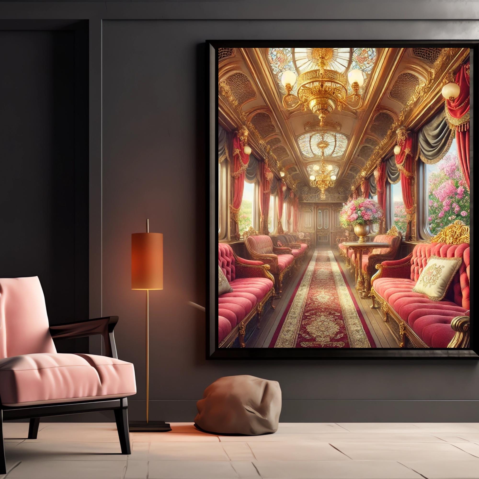 Vintage Train Art Print, Luxury Train Interior, Opulent Travel Decor ...