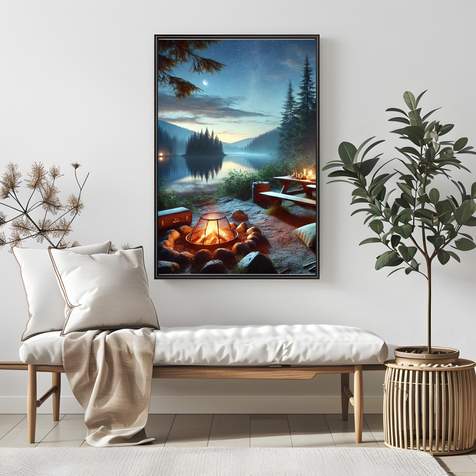 Camping Scene Art Print, Outdoor Adventure Decor, Cozy Tent Art Print ...