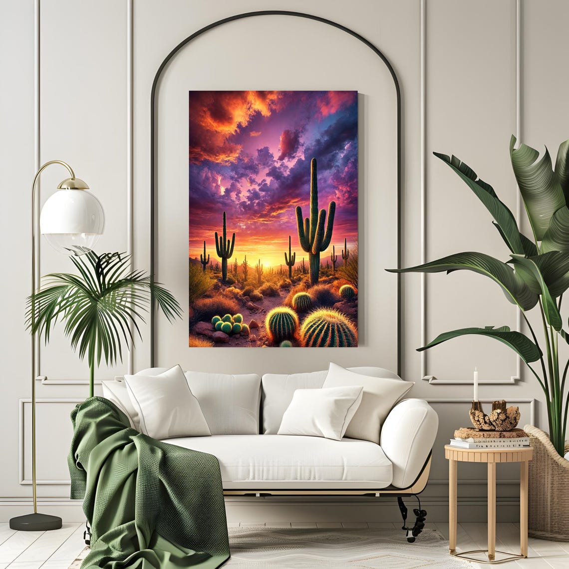 Desert Sunset Art Print, Saguaro Cactus Art, Colorful Landscape ...