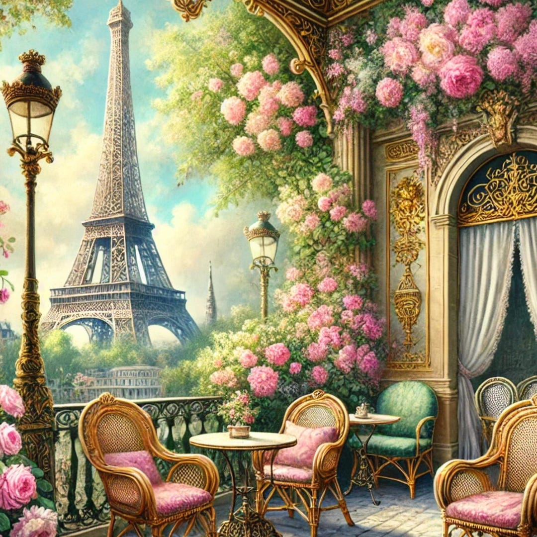 Parisian Cafe Art Print, Eiffel Tower View Print, Romantic Paris ...