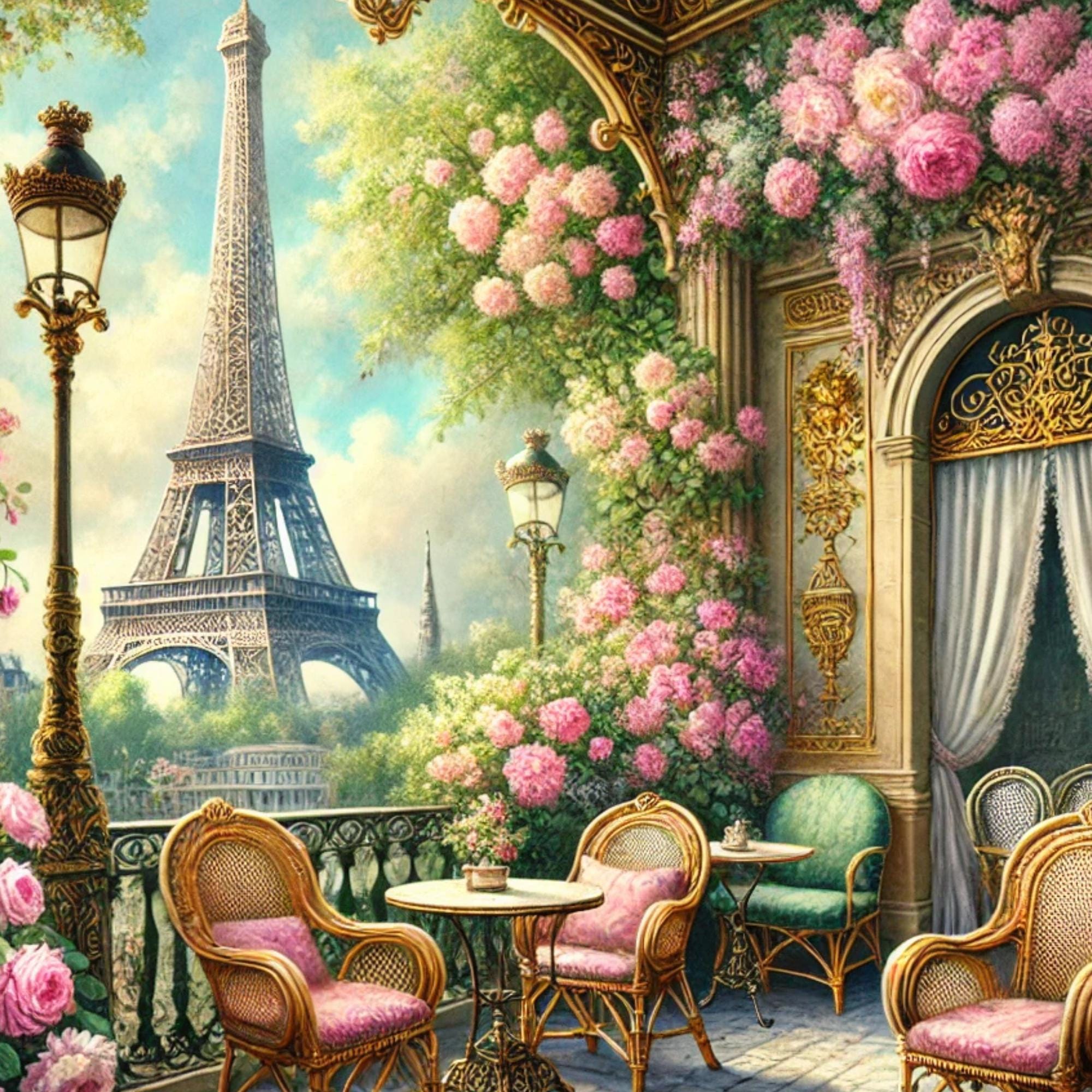 Parisian Cafe Art Print, Eiffel Tower View Print, Romantic Paris ...