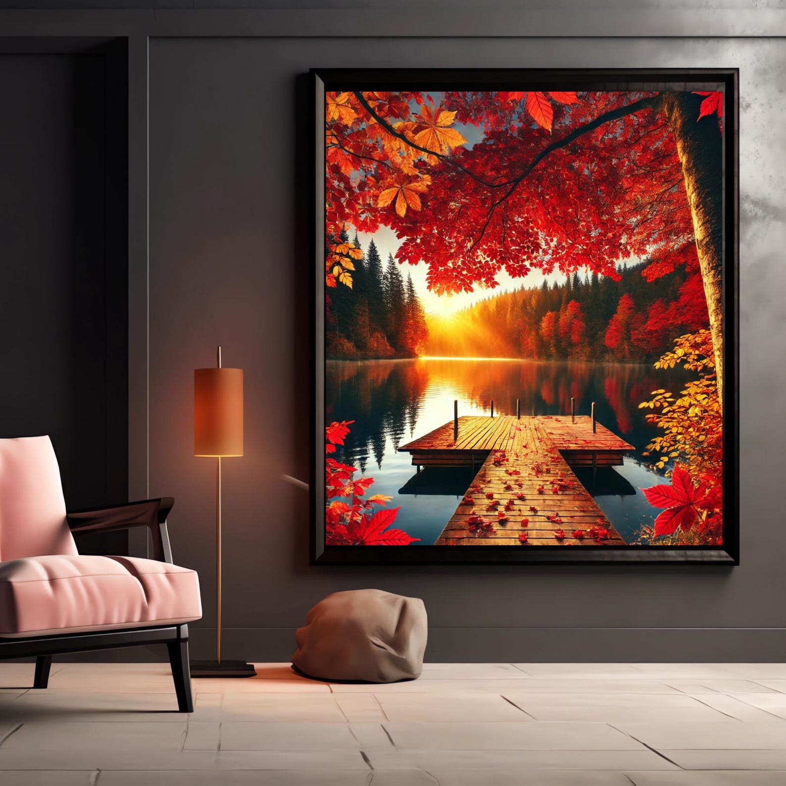 Lake Art Print, Fall Nature Prints, Vibrant Autumn Colors, Peaceful ...
