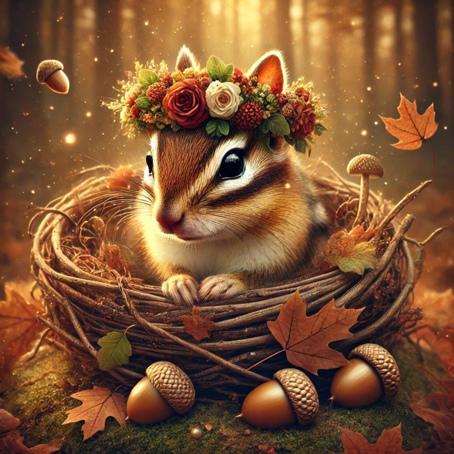 Chipmunk Art Print, Woodland Animal Print, Fantasy Wildlife Art, Nature ...