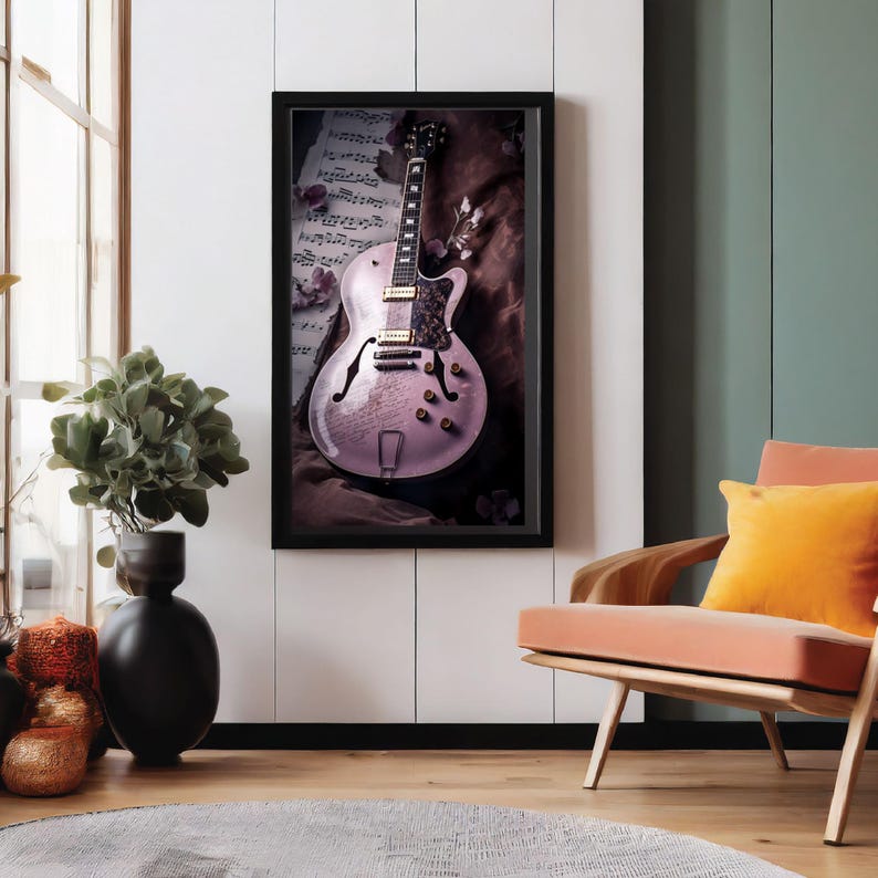 Pink Guitar Art Print , Musical Instrument Print, Music Lover Gift ...