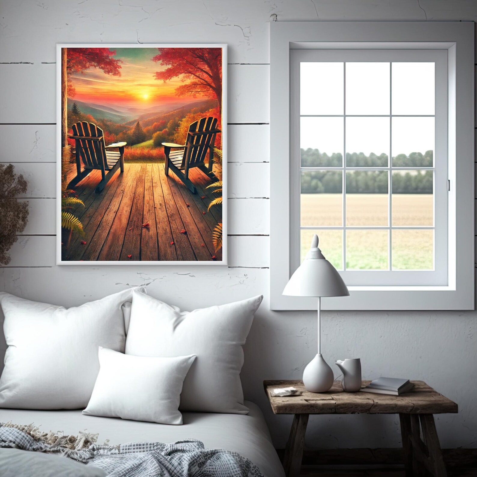 Rustic Porch Art Print, Sunset Landscape Print, Autumn Porch View ...