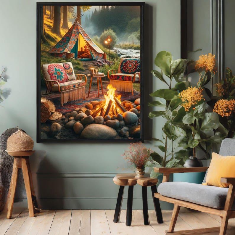 Bohemian Art Print, Glamping Wall Decor, Riverside Camping Print ...