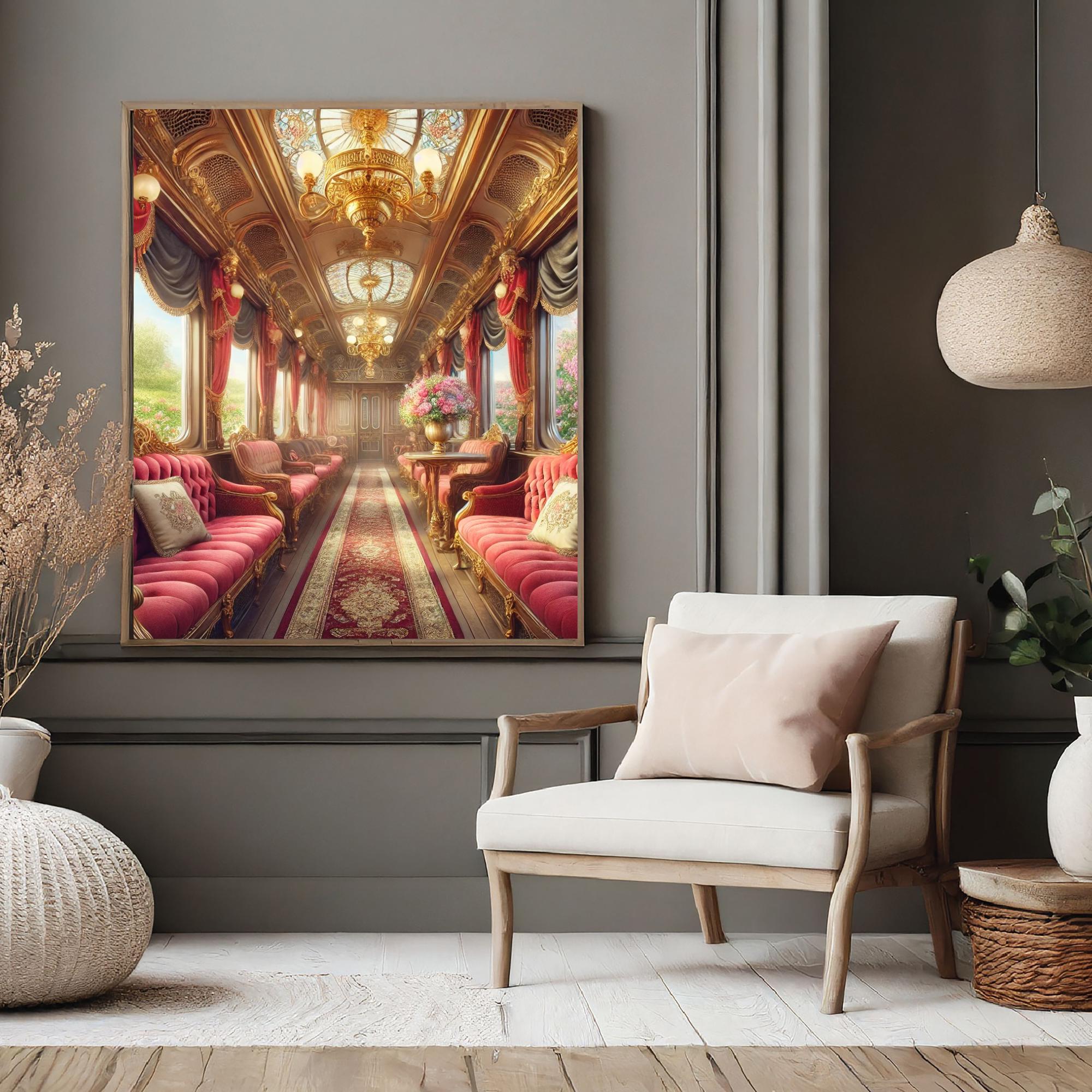 Vintage Train Art Print, Luxury Train Interior, Opulent Travel Decor ...