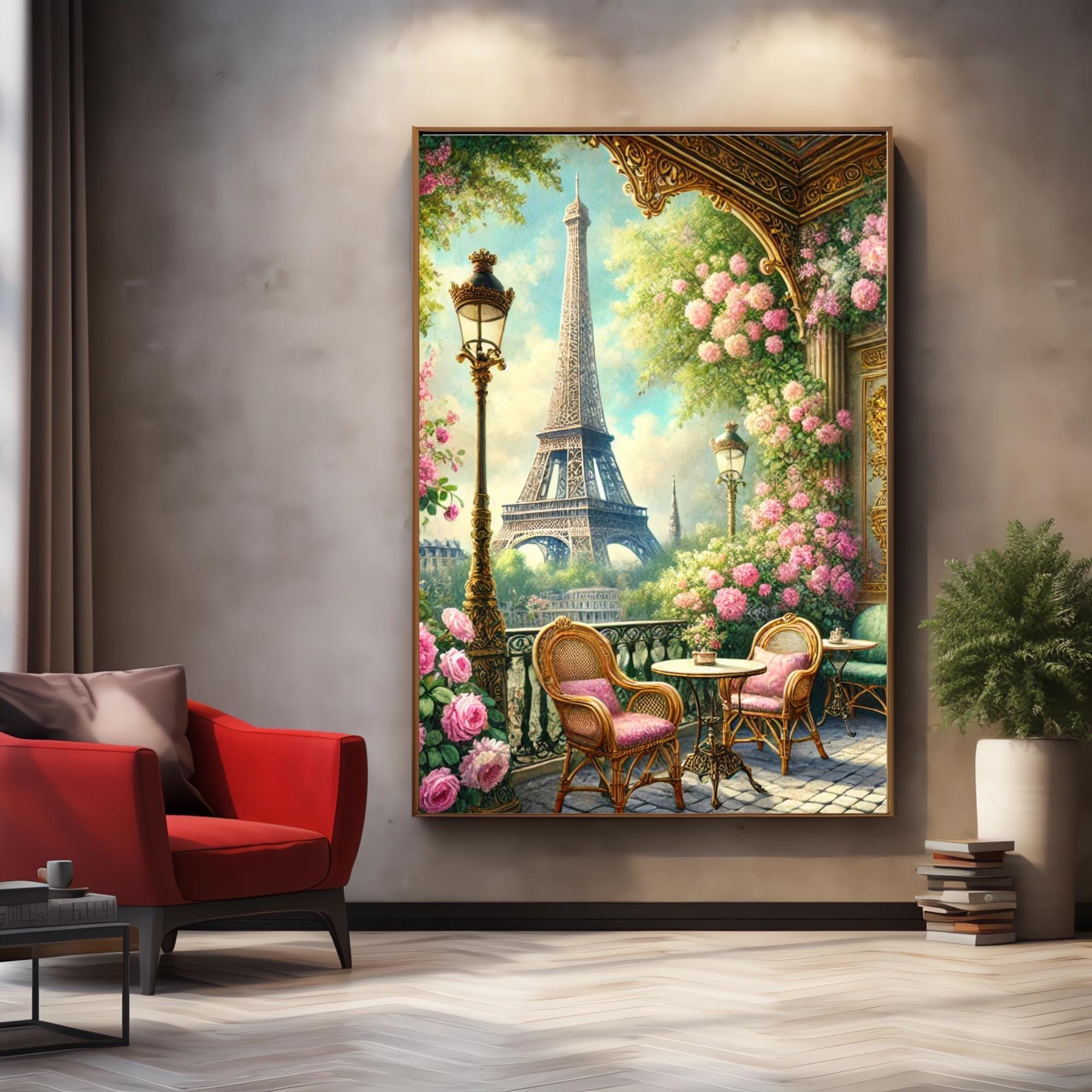 Parisian Cafe Art Print, Eiffel Tower View Print, Romantic Paris ...