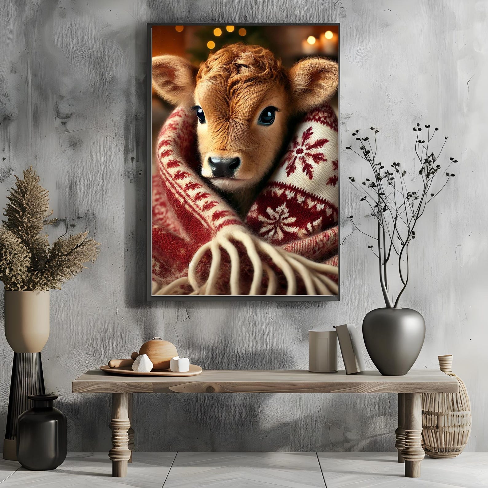 Calf Art Print , Farm Animal Decor, Winter Calf Print, Baby Cow Photo ...