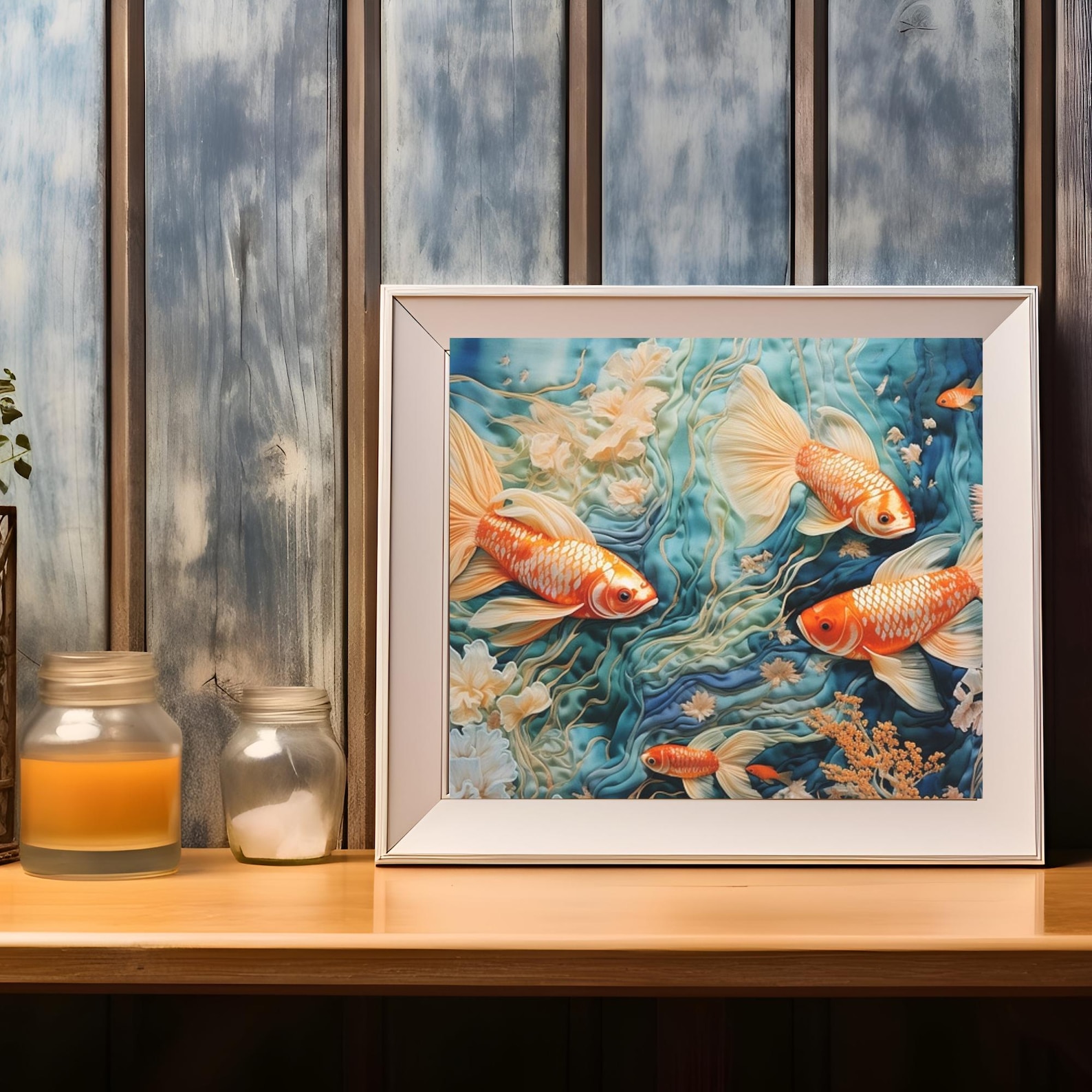 Koi Fish Art Print, Underwater Floral Art, Elegant Koi and Water Lilies ...