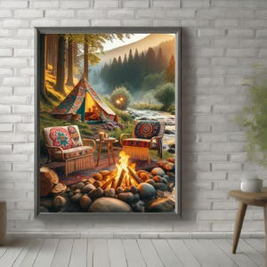 Bohemian Art Print, Glamping Wall Decor, Riverside Camping Print ...