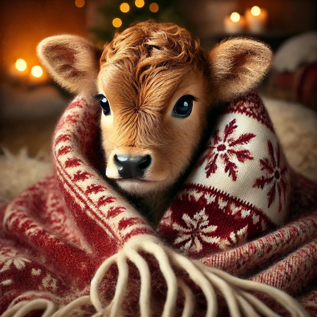 Calf Art Print , Farm Animal Decor, Winter Calf Print, Baby Cow Photo ...