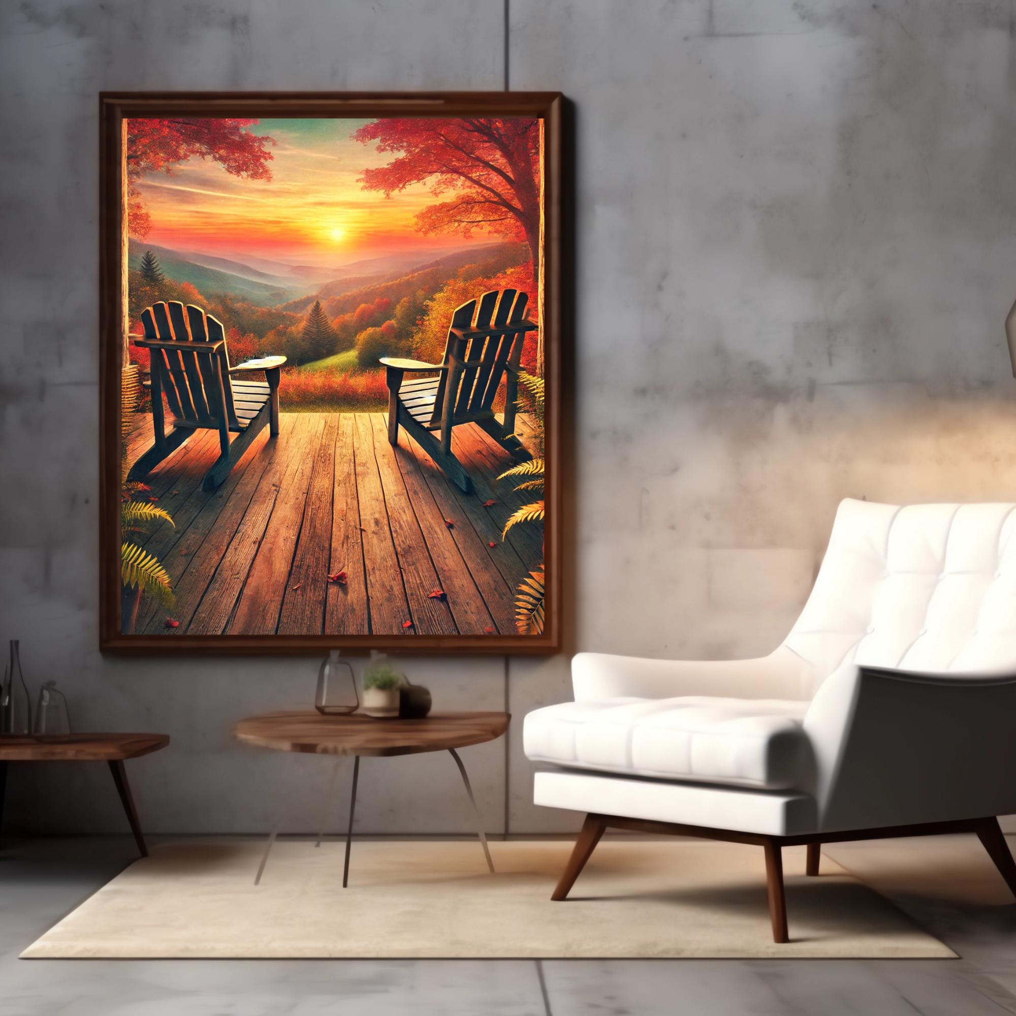 Rustic Porch Art Print, Sunset Landscape Print, Autumn Porch View ...