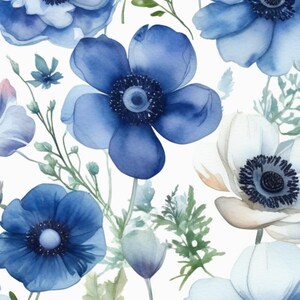 Floral Art Print, Delicate Blue Flower Wall Art, Watercolor Blossoms ...