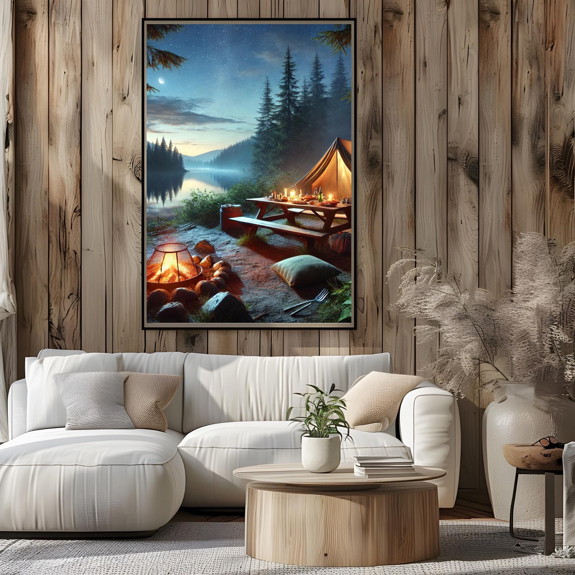 Camping Scene Art Print, Outdoor Adventure Decor, Cozy Tent Art Print ...