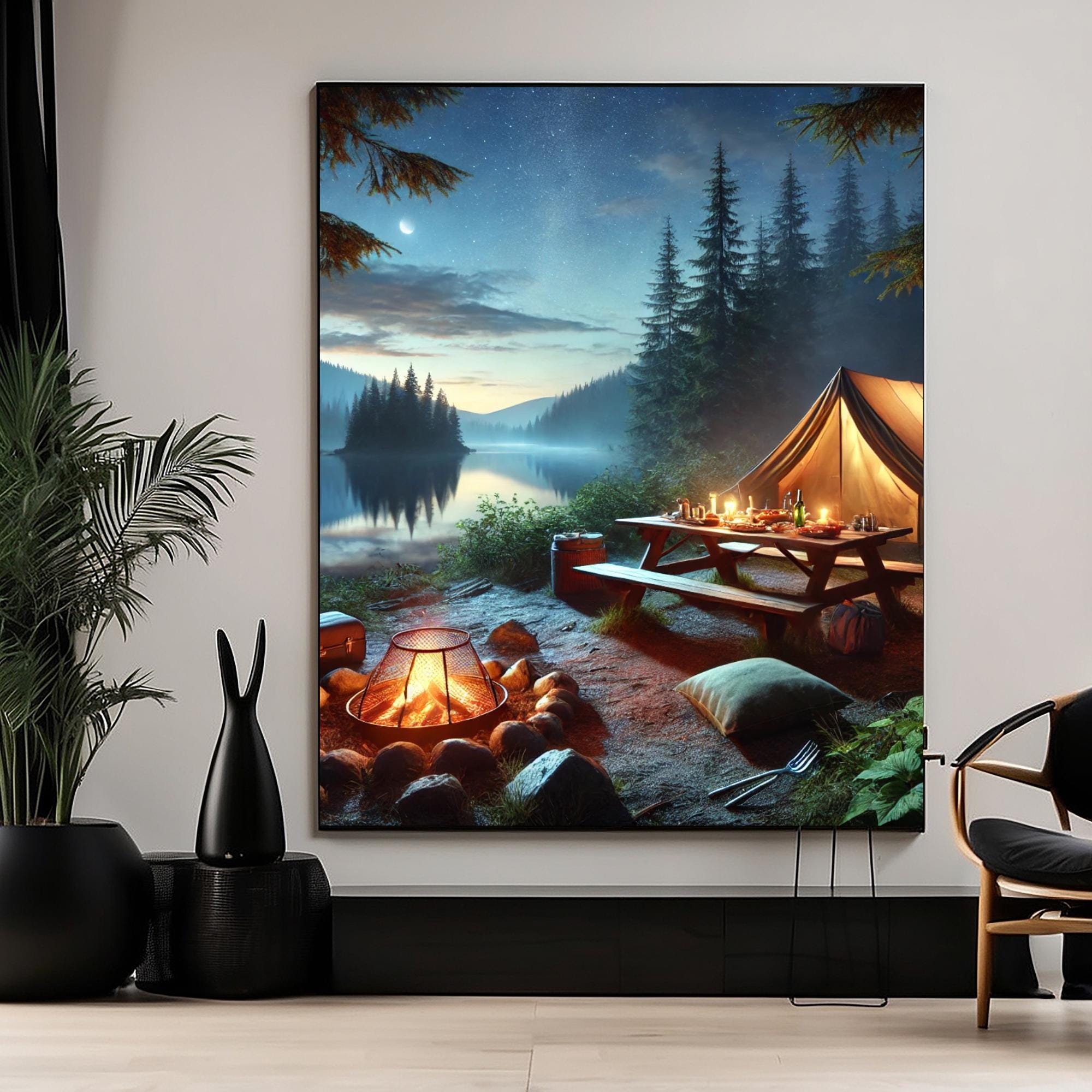 Camping Scene Art Print, Outdoor Adventure Decor, Cozy Tent Art Print ...