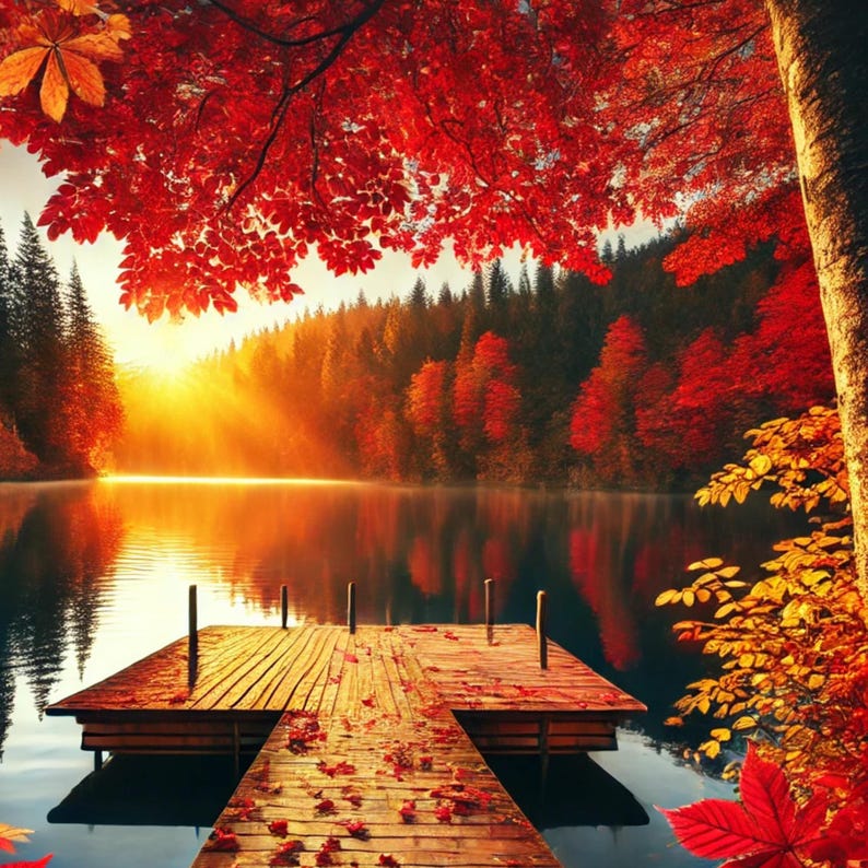Lake Art Print, Fall Nature Prints, Vibrant Autumn Colors, Peaceful ...