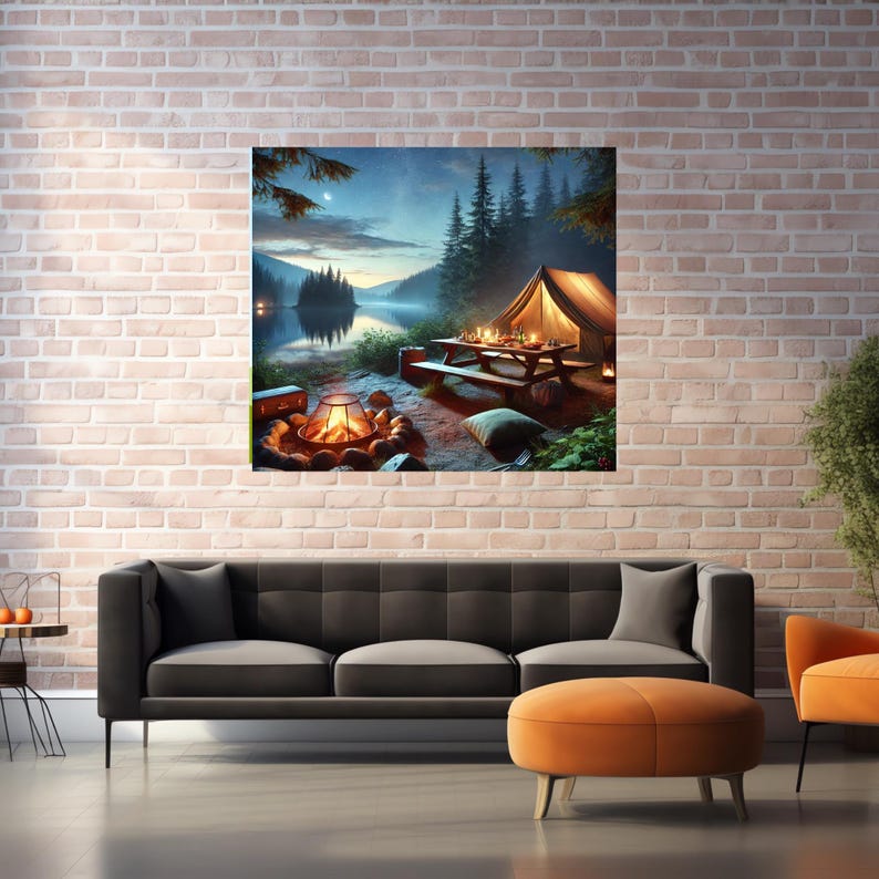 Camping Scene Art Print, Outdoor Adventure Decor, Cozy Tent Art Print ...