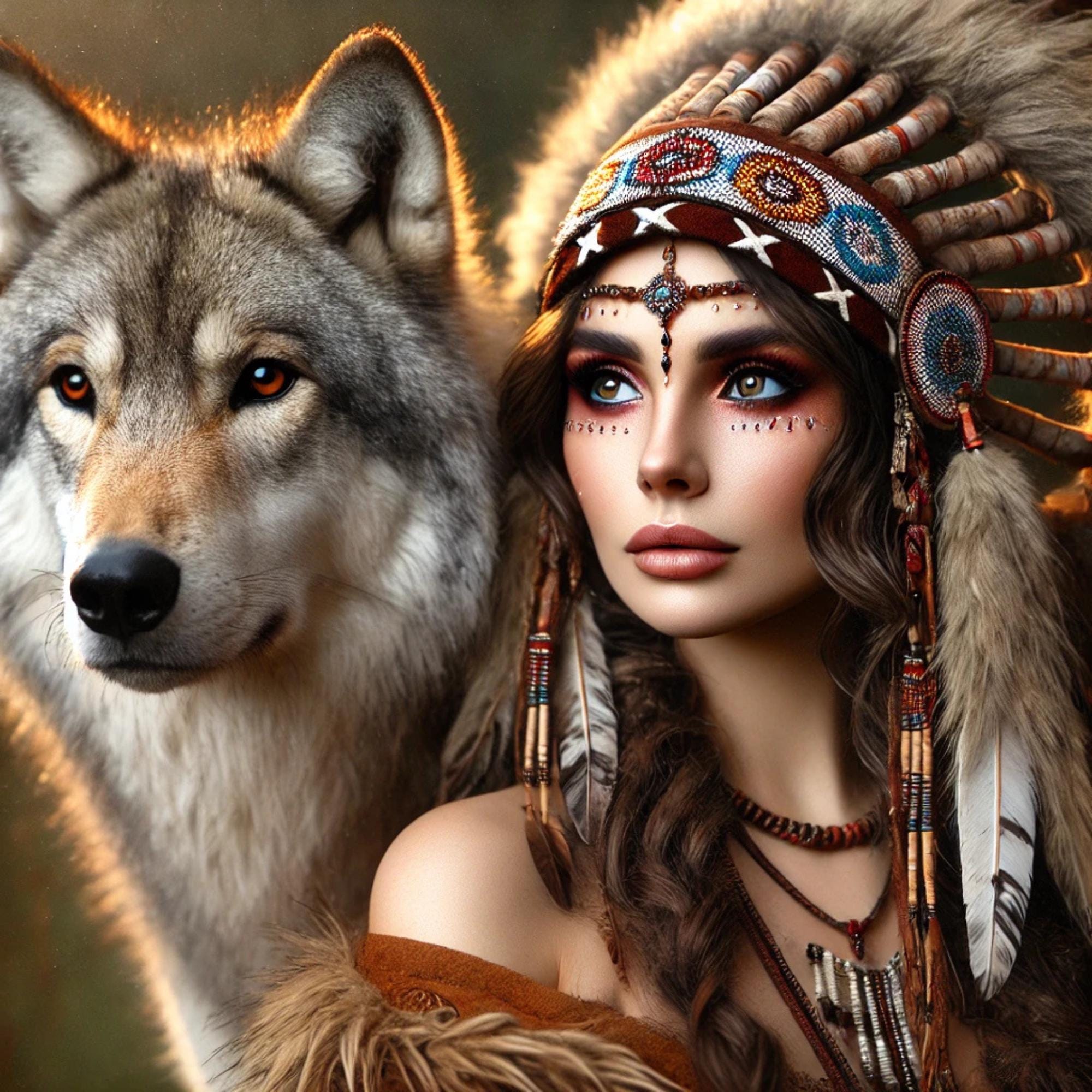 Native American Art, Wolf Spirit Artwork, Mystical Wolf Prints, Tribal ...