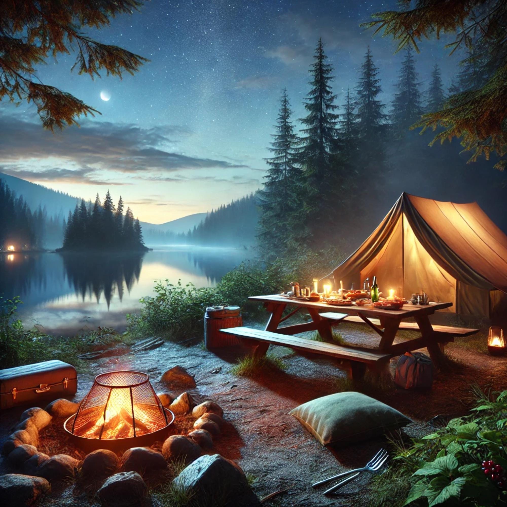 Camping Scene Art Print, Outdoor Adventure Decor, Cozy Tent Art Print ...