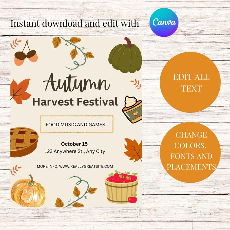 Editable Autumn Harvest Festival Flyer, School Church Community Fall ...