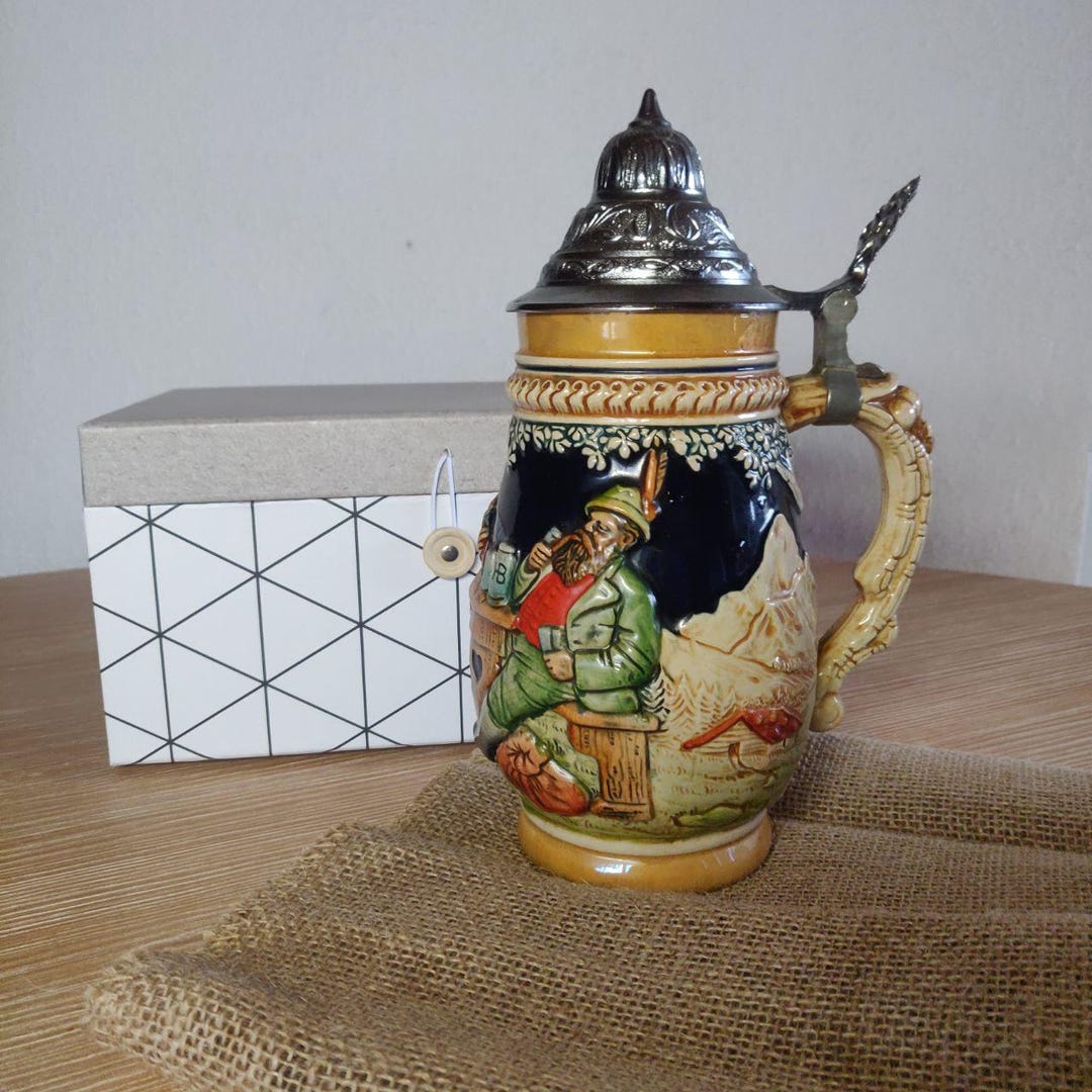 Vintage Hand-painted Bavarian Beer Stein With Pewter Lid – Raised ...