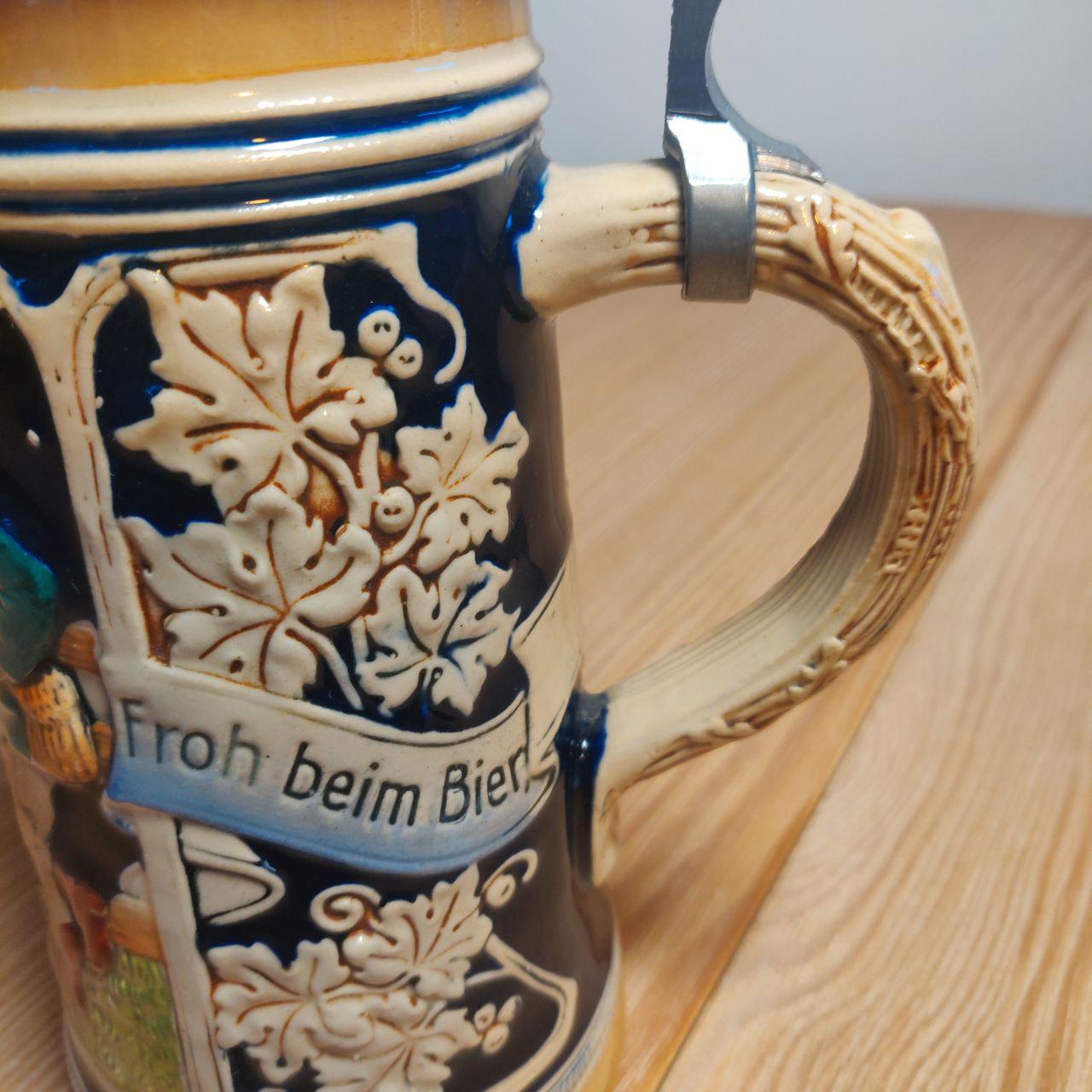 Vintage German Beer Stein With Lid, Ceramic and Metal, Hand-painted ...