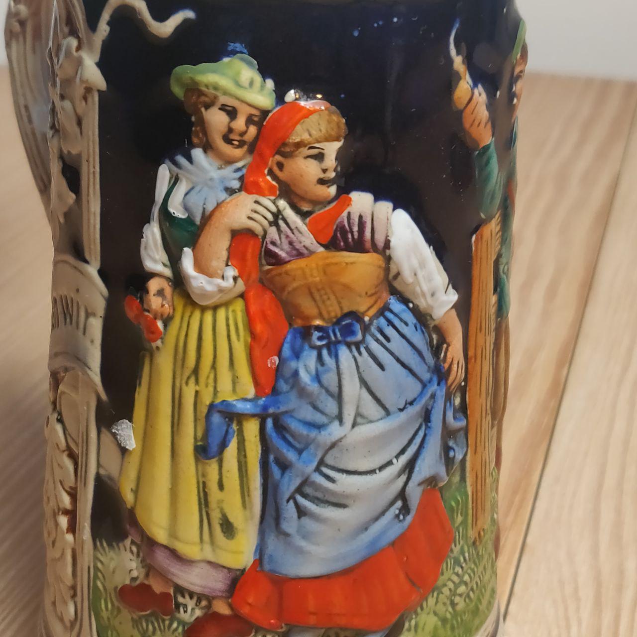 Vintage German Beer Stein With Lid, Ceramic and Metal, Hand-painted ...