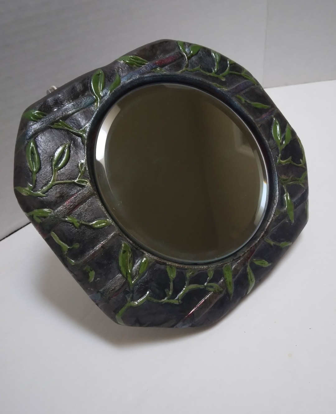 Beveled Mirror in Handmade Raku-fired Stoneware Frame, OOAK Art ...