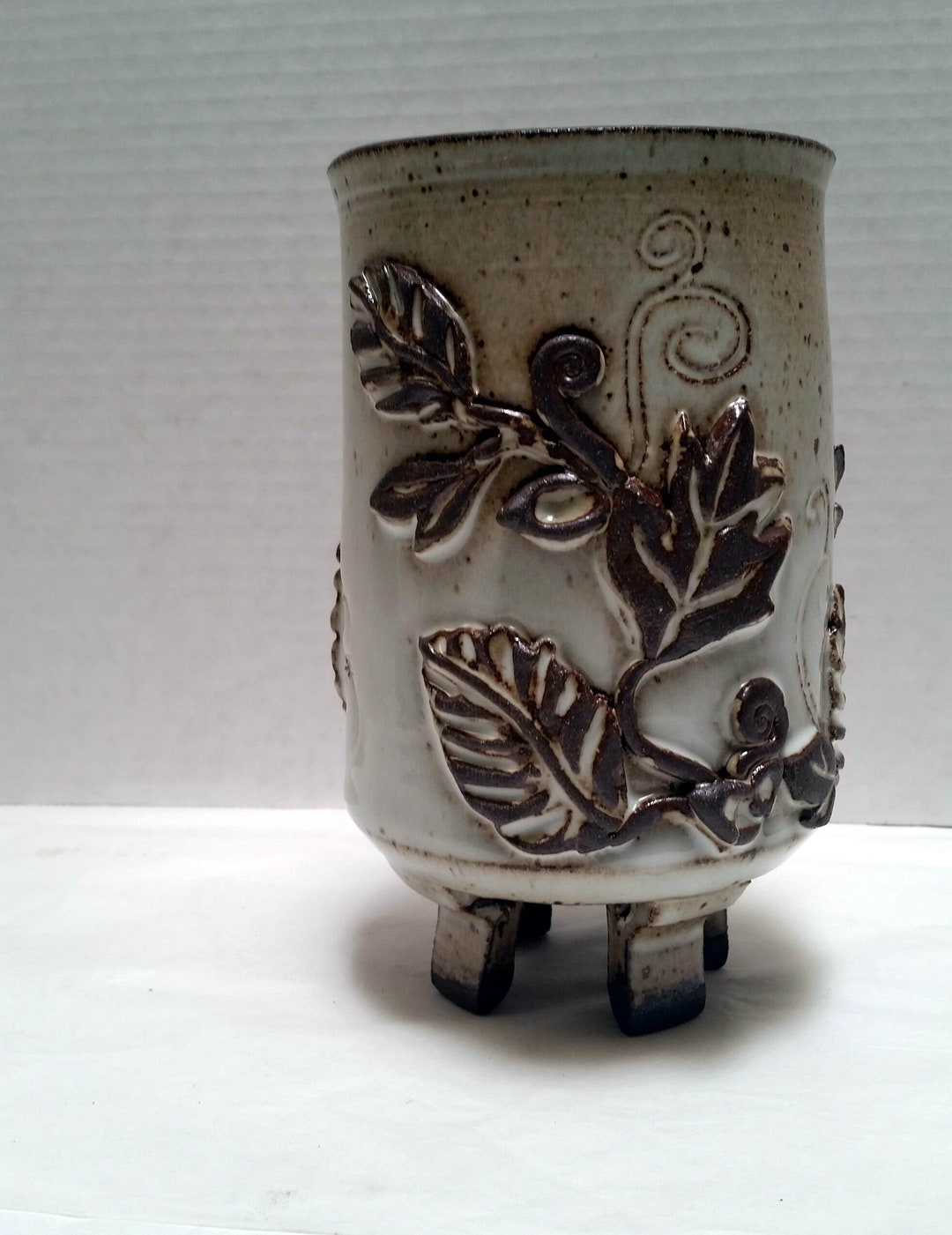 Stoneware Vase Handmade OOAK Art Pottery, Footed With Botanical ...