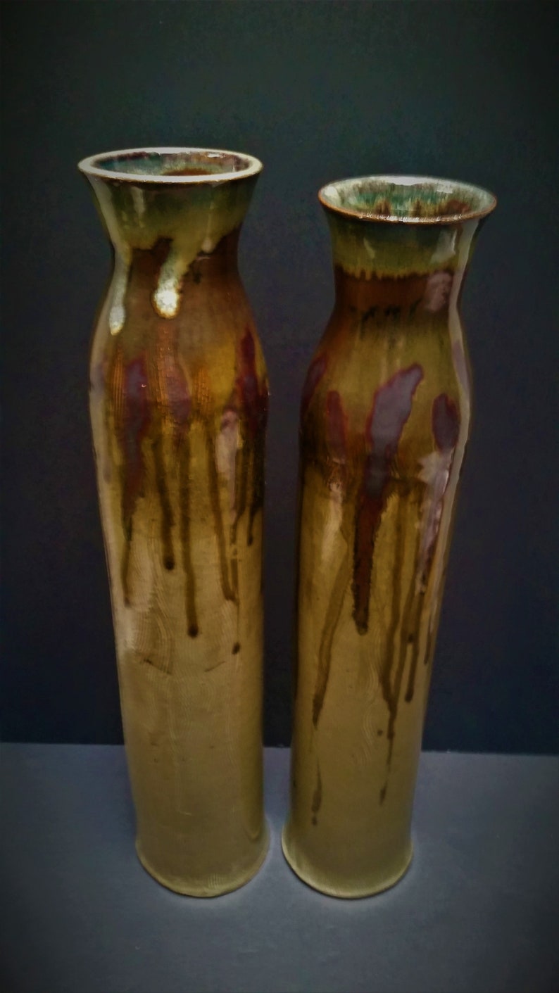 Long Tall Stoneware Vases Pair of 2 Pottery Vases/bottles | Etsy