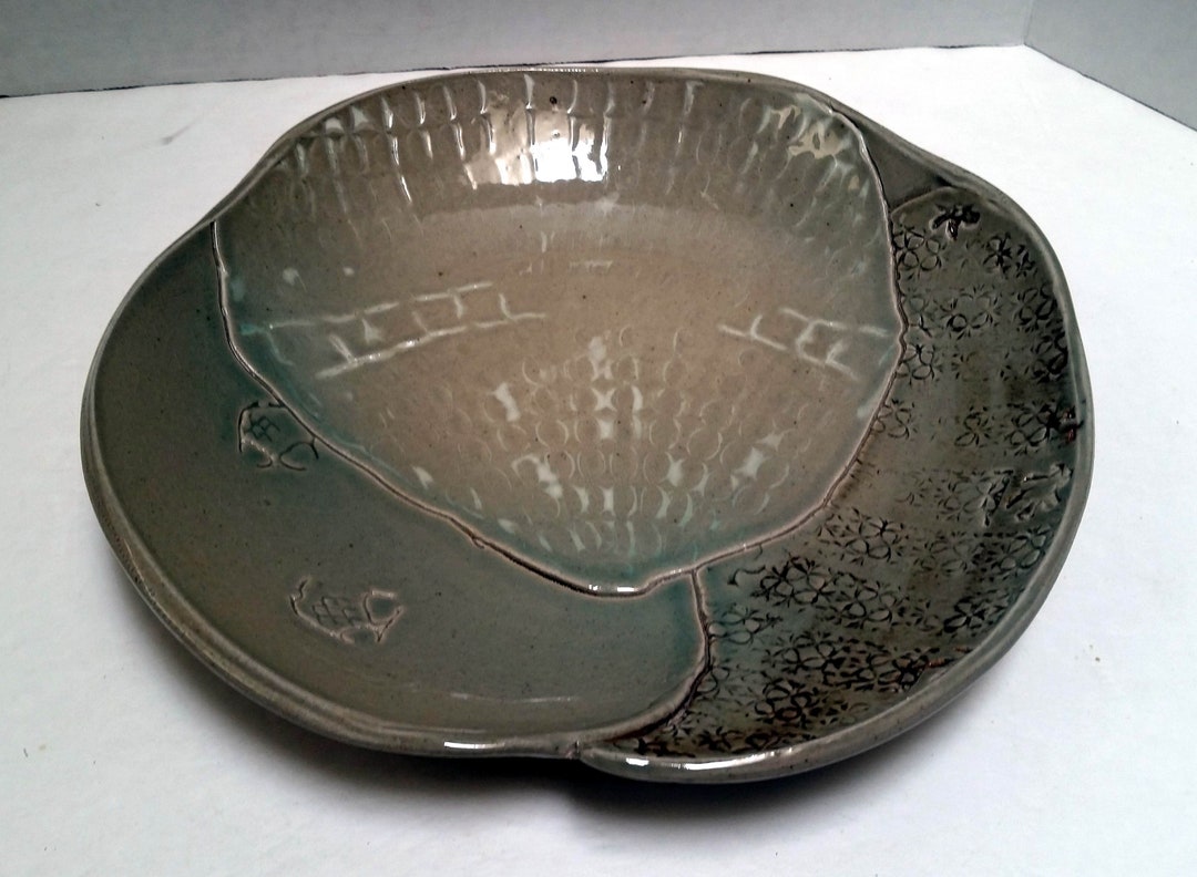 Handbuilt Shallow Ceramic BOWL, Celadon Glaze, Fruit Bowl, Art Pottery ...