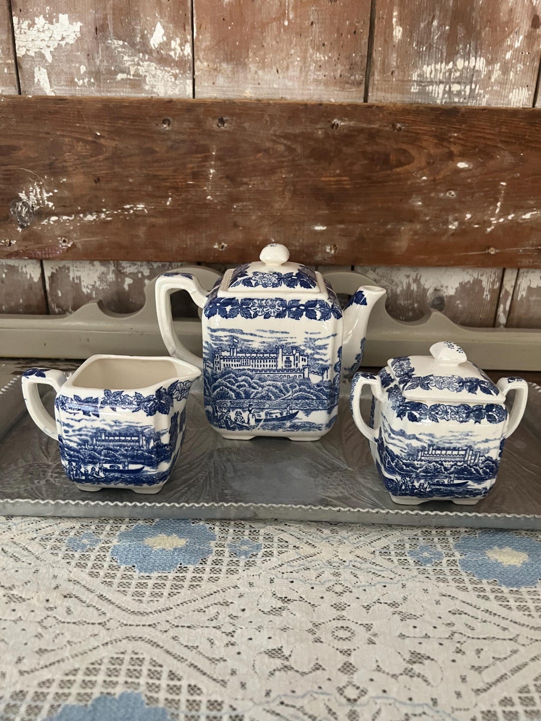 Free Shipping Vintage Blue Castle by the River Thames Tower of London ...