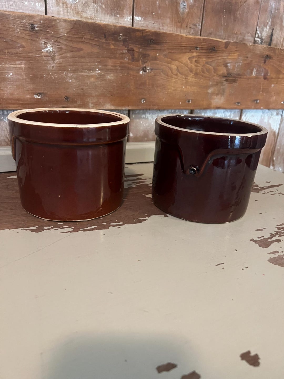 Vintage Brown Stoneware Cheese Butter Crock No Lid 4 1/2" Tall 5 3/4 ...