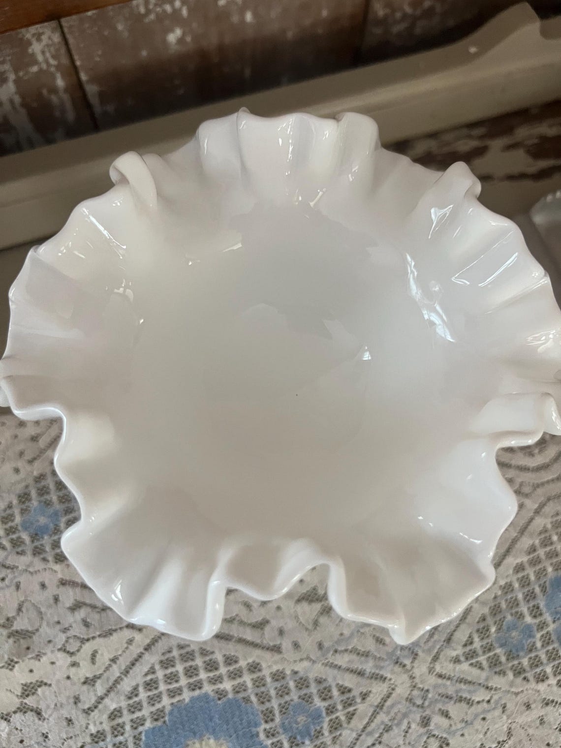 Vintage Candy Bowl Dish With Pedestal Base Ruffled Fluted Hobnail Milk ...
