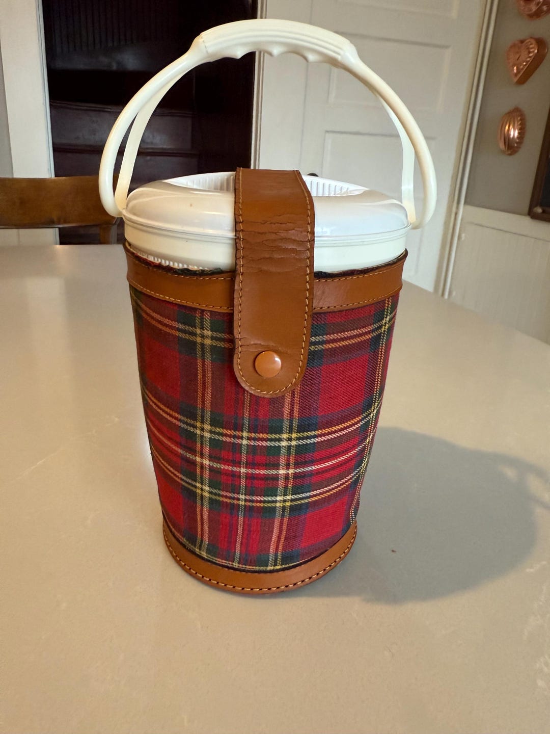 Vintage Plaid Tartan Cooler Ice Bucket With Handle ~ Winter Picnic or ...