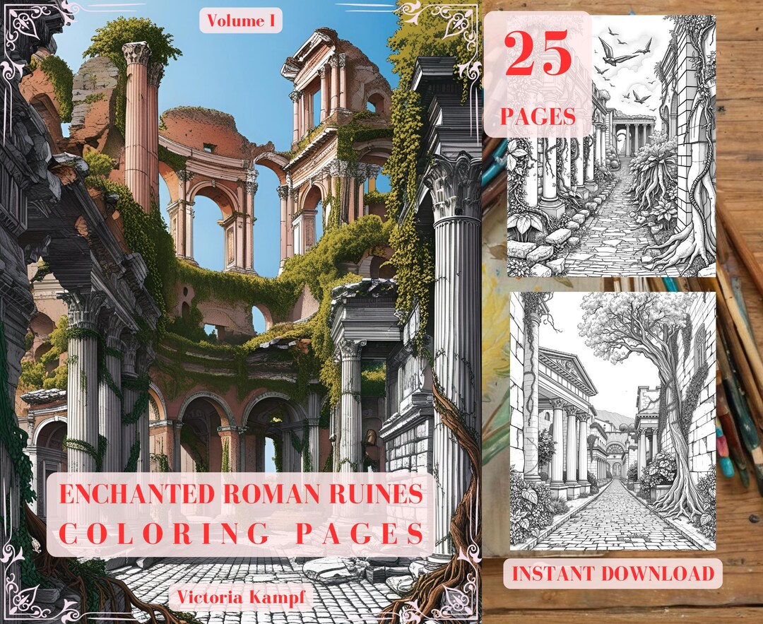 Enchanted Roman Ruins 25 Coloring Pages Book for Young, Adults ...