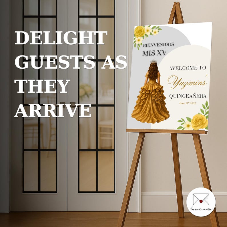 Editable Quinceanera Welcome Sign Gold Dress, Event Sign, Reception ...