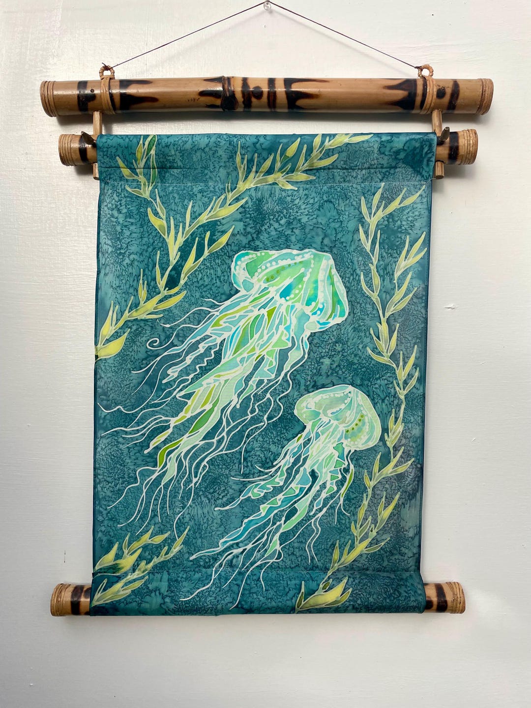 Moon Jellyfish Art Silk Bamboo Wall Hanging Original Batik 12th ...