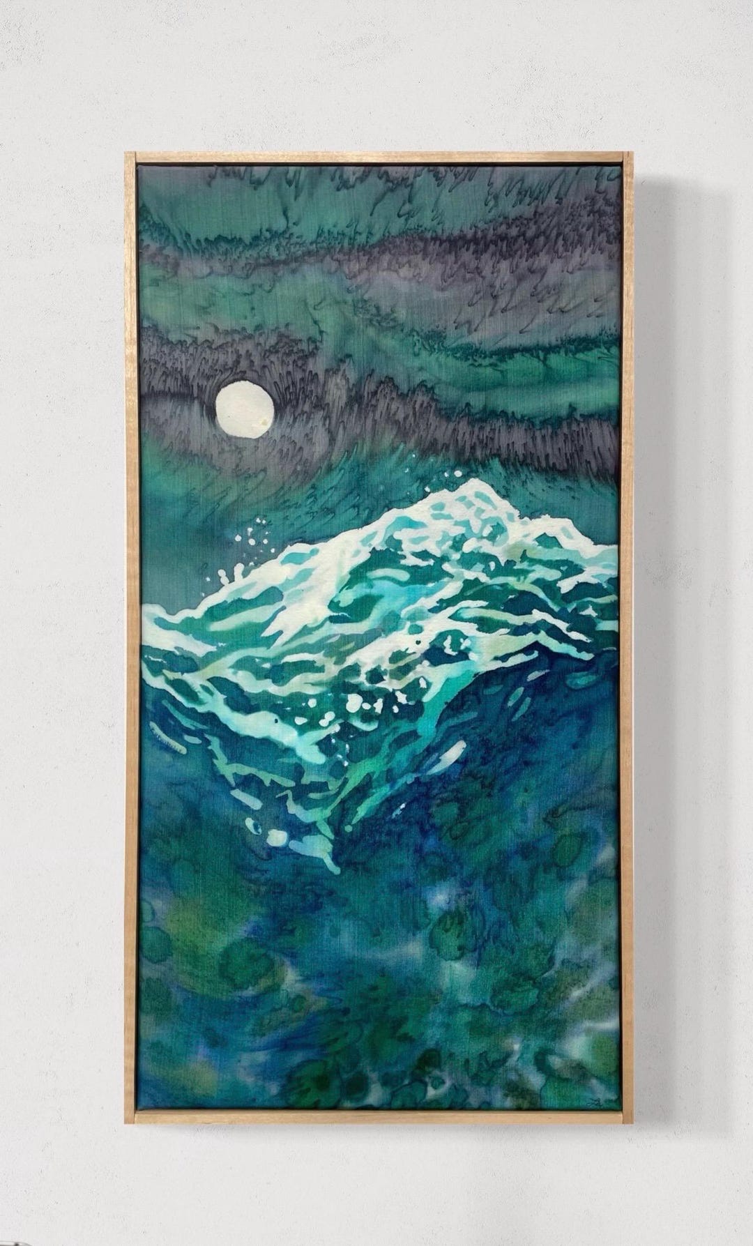 Original Moon and Wave Silk Batik Painting Art Gift for Ocean Lover ...