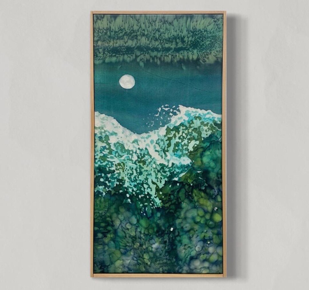 Original Moon & Wave Silk Batik Painting: Ocean Lover Gift - Etsy