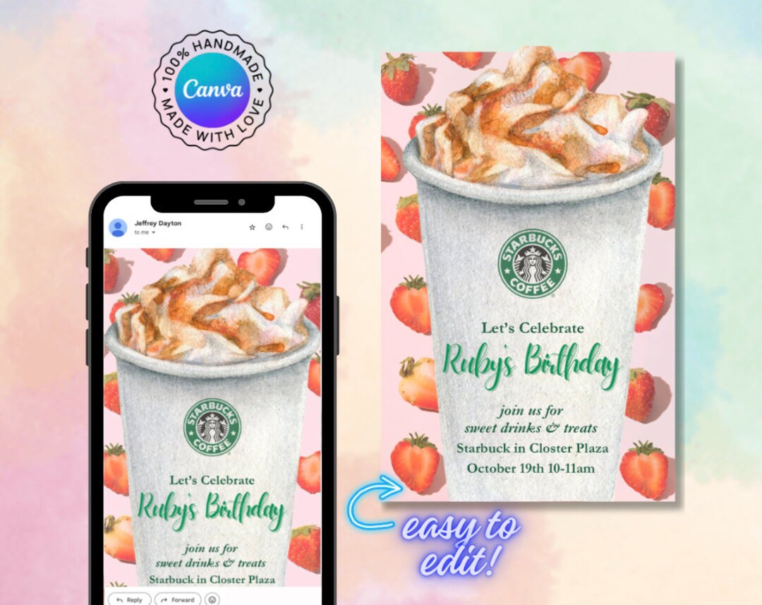 Editable Starbucks Birthday Party Invitation - Etsy
