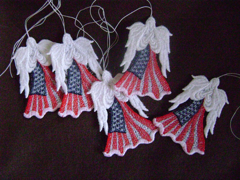 Angel Ornament, Patriotic Flag Angel. Red White & Blue, Embroidered ...