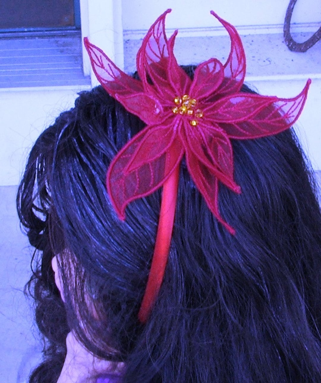 Headband With Poinsettia Flower, Embroidered Freestanding Lace - Etsy