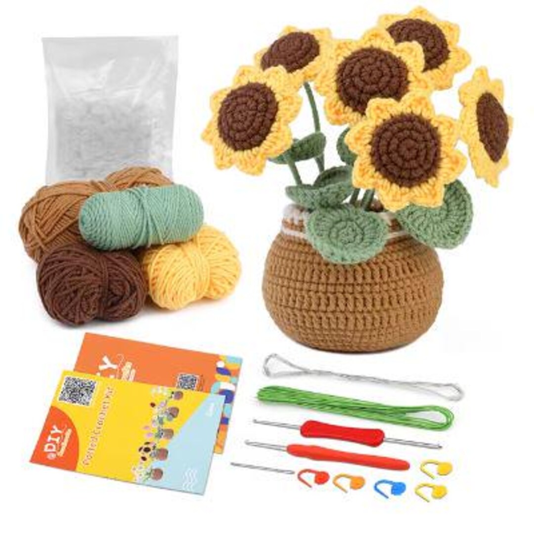 Complete Crochet Kit for Beginners, Sunflower Crochet Flower Yarn Set ...