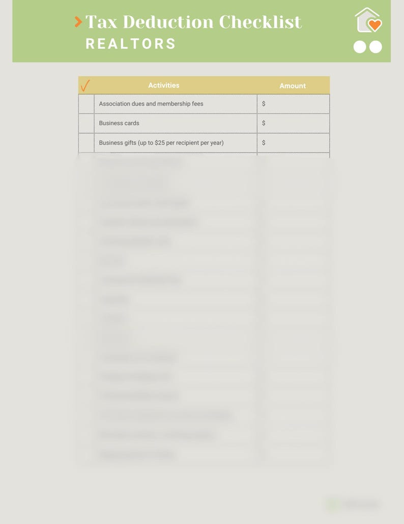 Tax Deduction Checklist for Realtors - Etsy