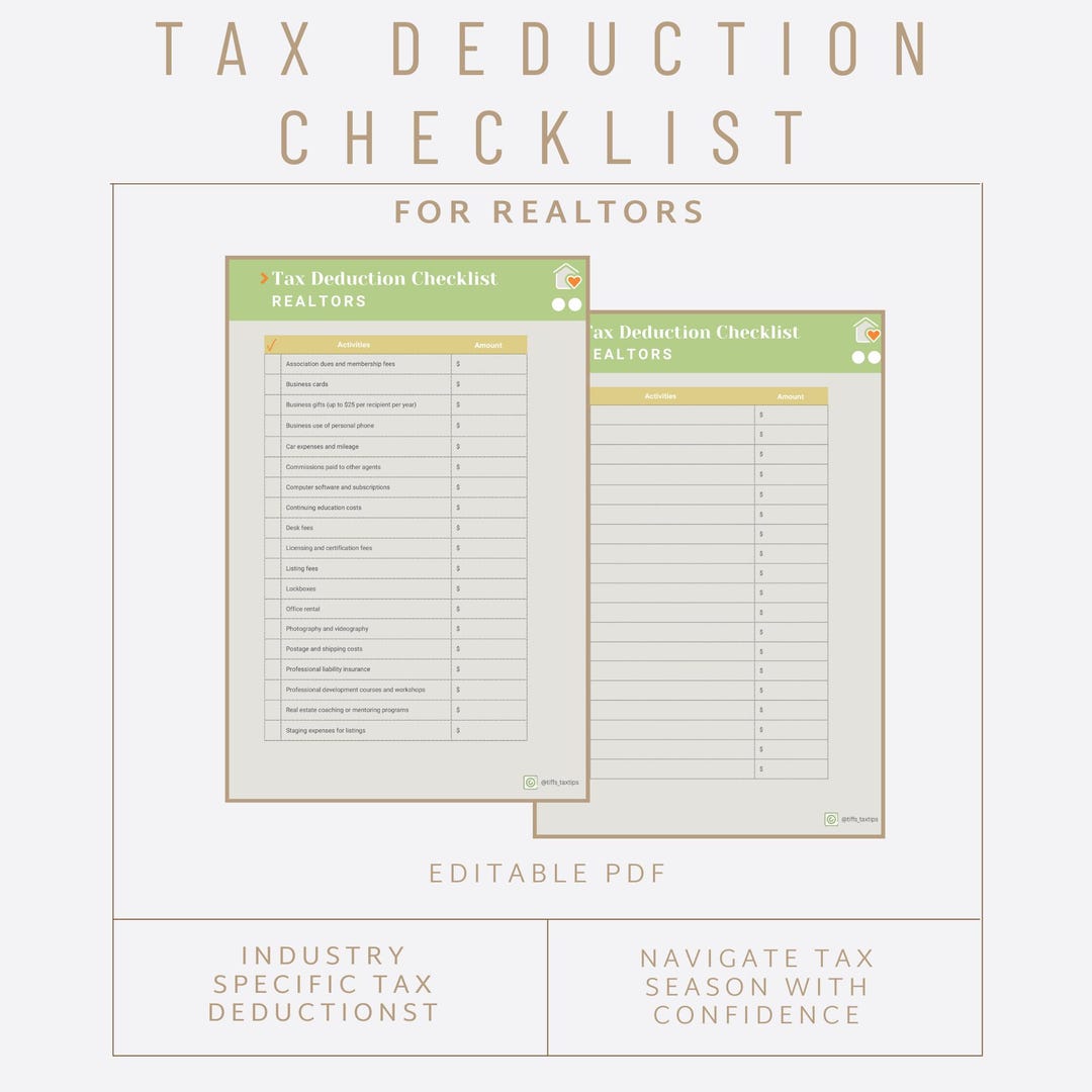 Tax Deduction Checklist for Realtors - Etsy