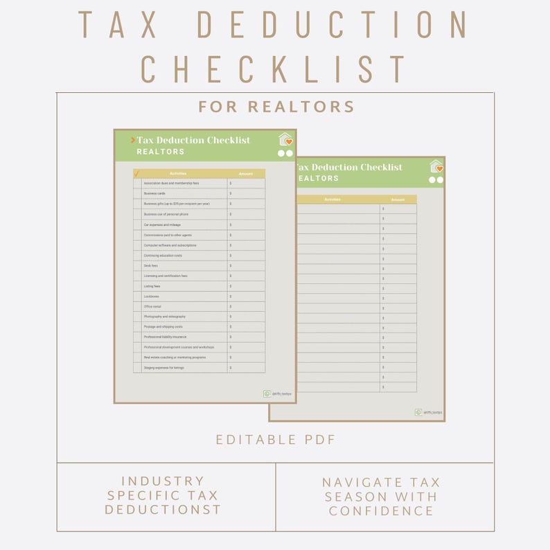 Tax Deduction Checklist for Realtors - Etsy